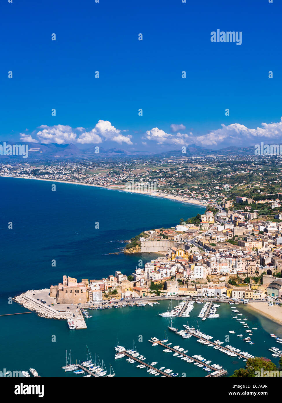 Italy, Sicily, Townscape of Castellammare del Golfo with fort and ...