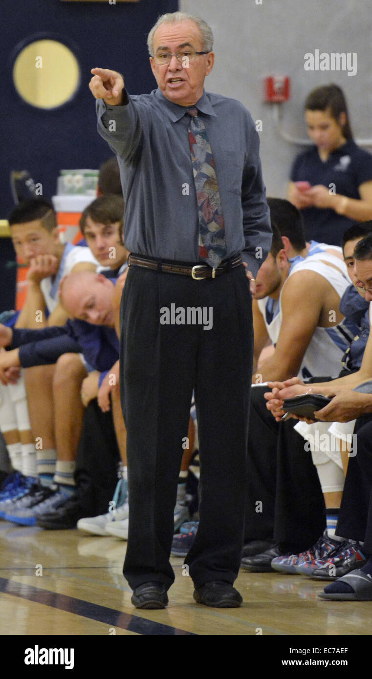 Usa. 9th Dec, 2014. SPORTS-- La Cueva coach Frank Castillo yells from ...