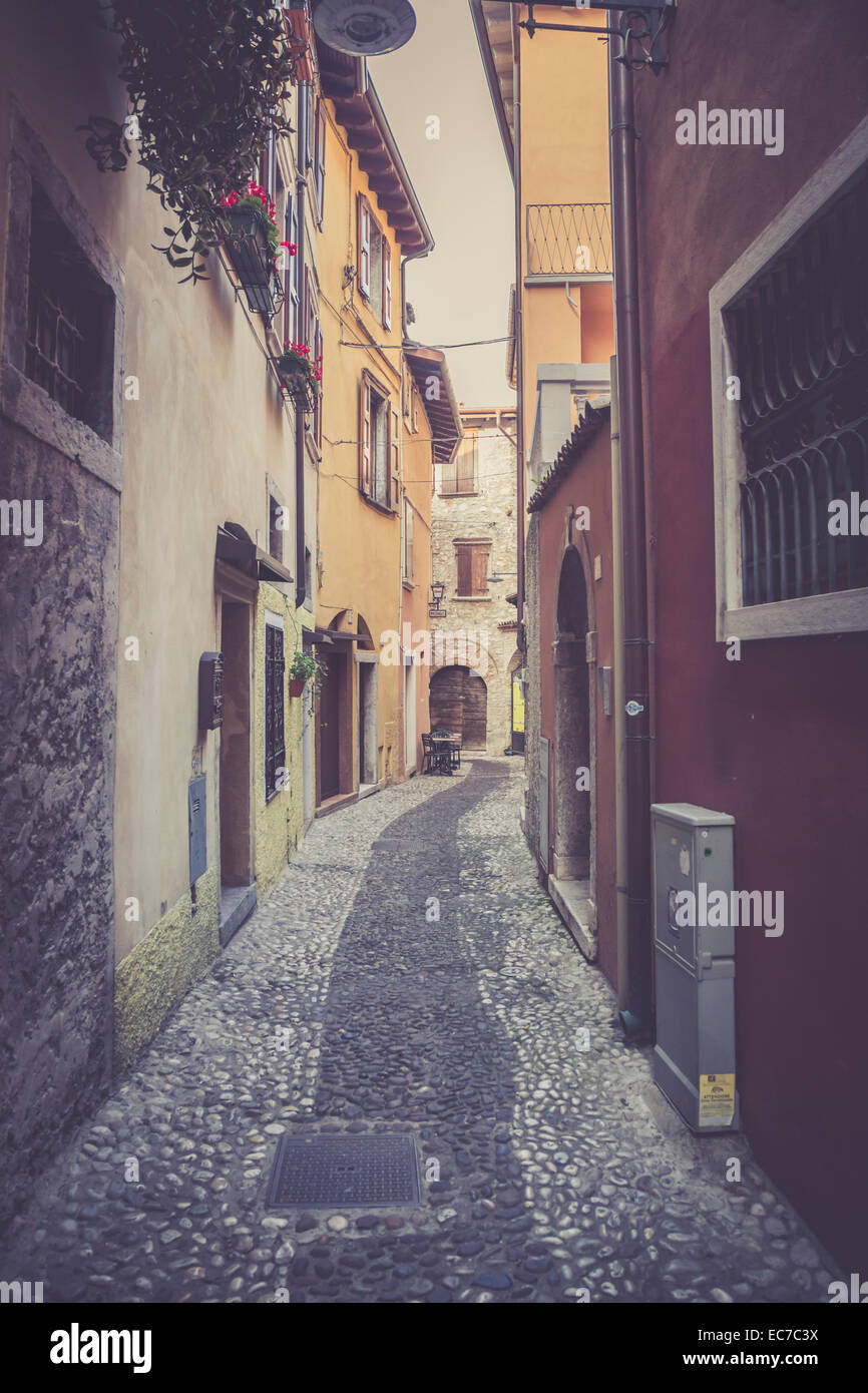 Italy, Veneto, Malcesine, Narrow lane in old town Stock Photo - Alamy