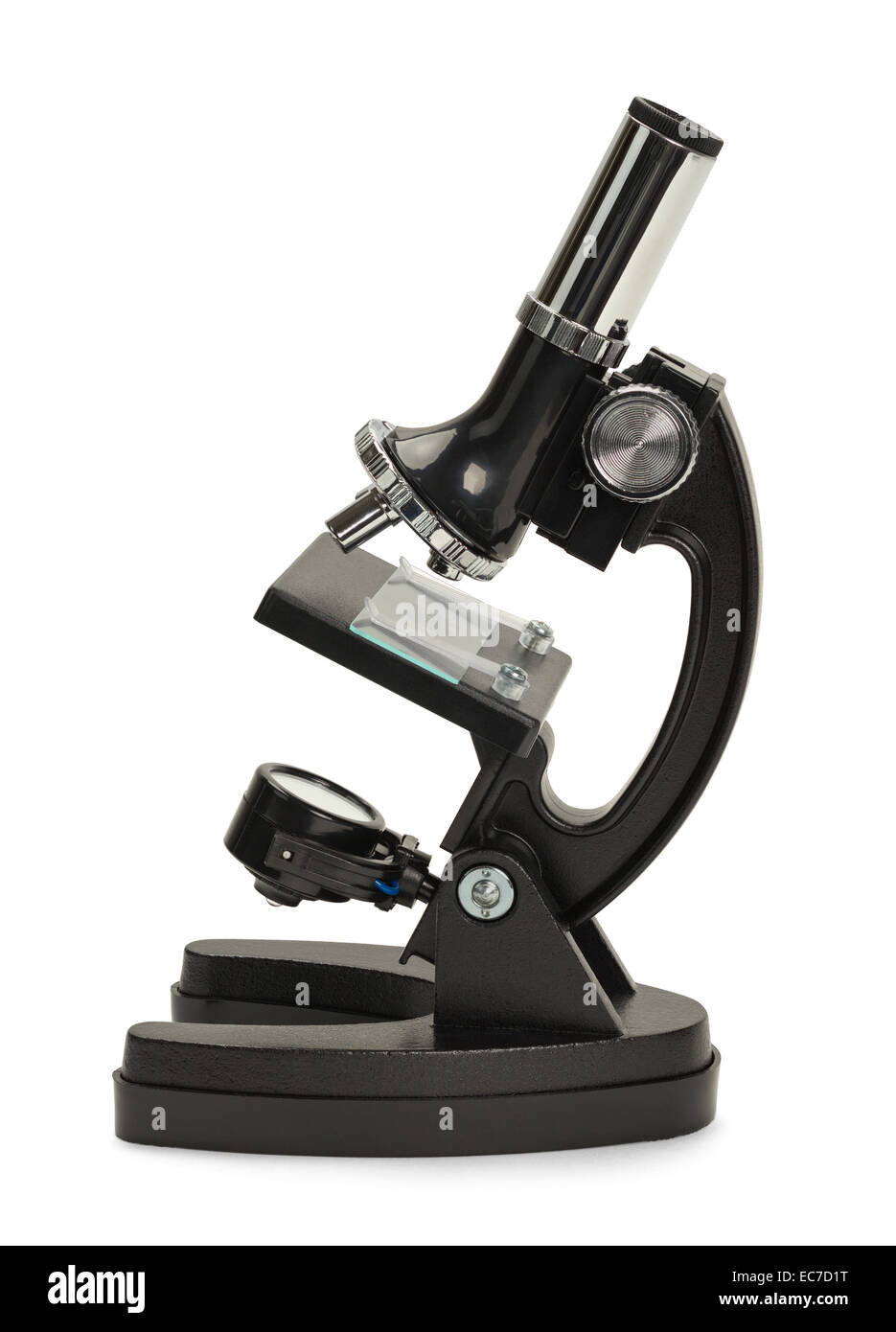 New Black Microscope from Side View Isolated on White Background Stock ...