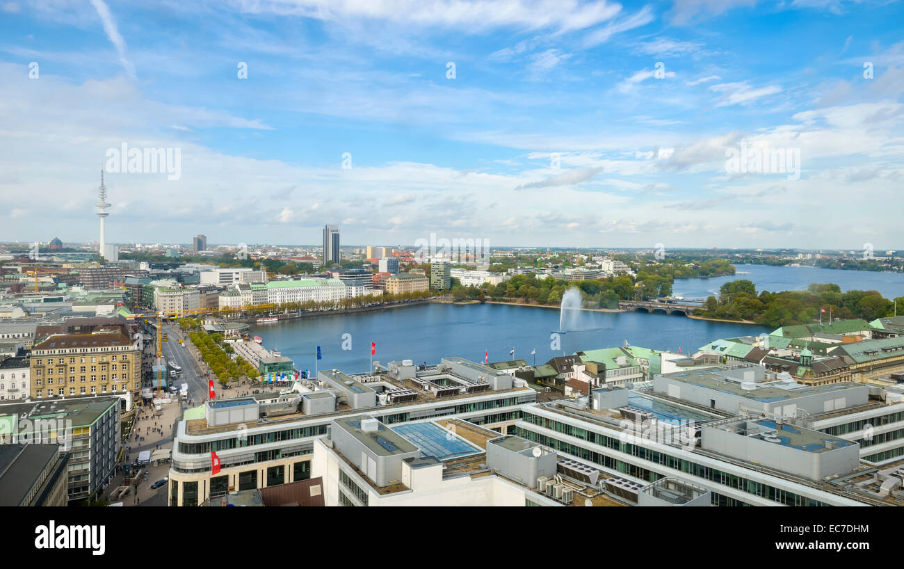 Germany, Hamburg, cityscape with Inner and Outer Alster Lake Stock ...