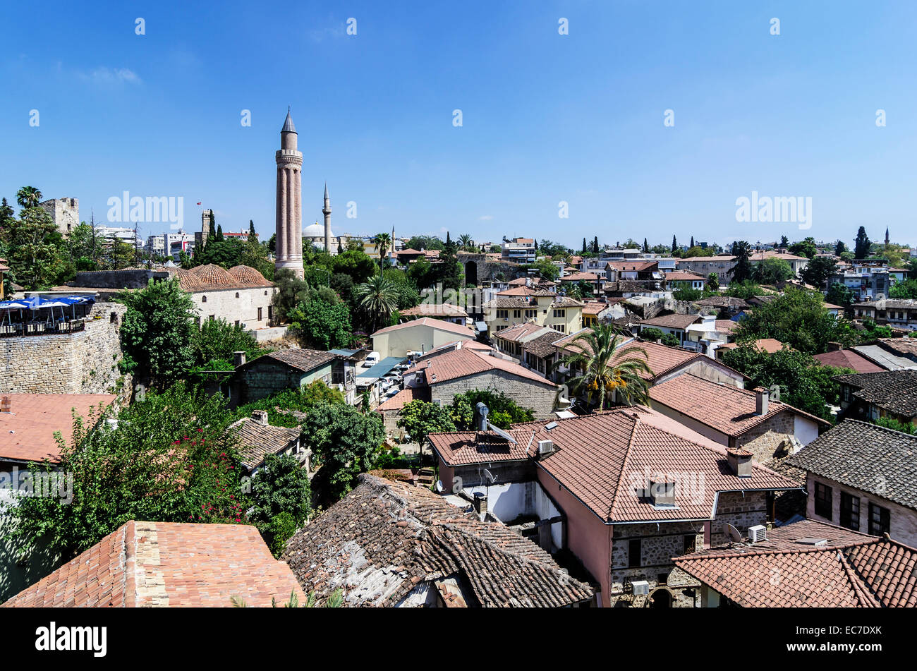 Turkey, Middle East, Antalya, Kaleici, View of harbour and old town ...
