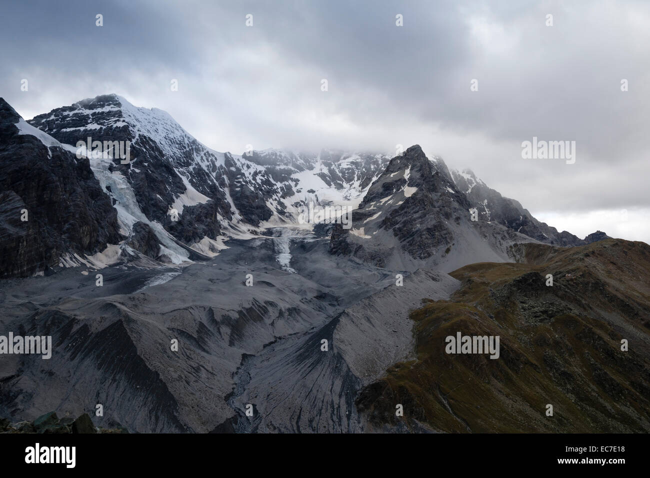 Italy, South Tyrol, View to Ortler Alps, Monte Zebru left, Ortler right ...