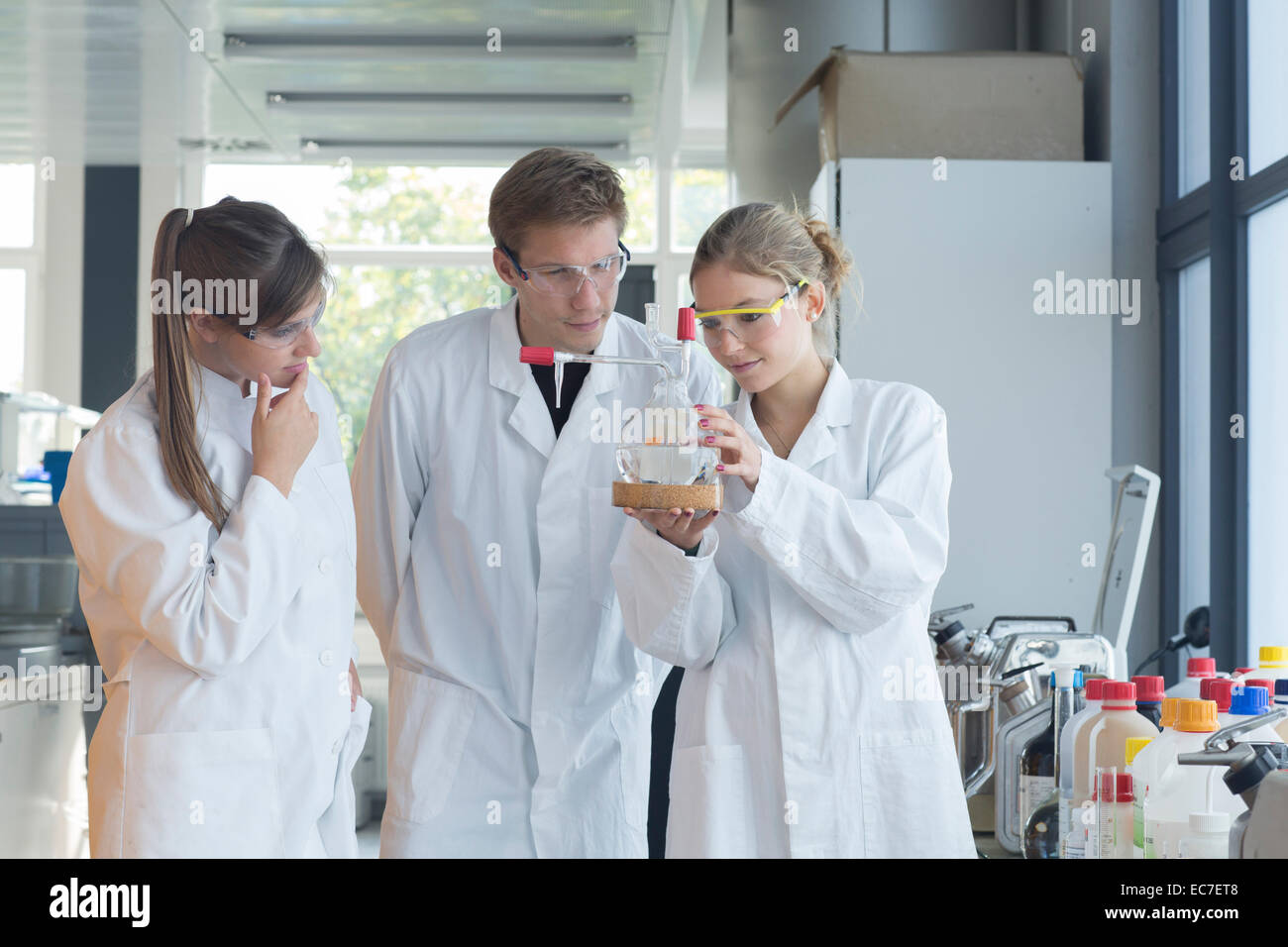 Three chemists working in a chemical laboratory Stock Photo - Alamy
