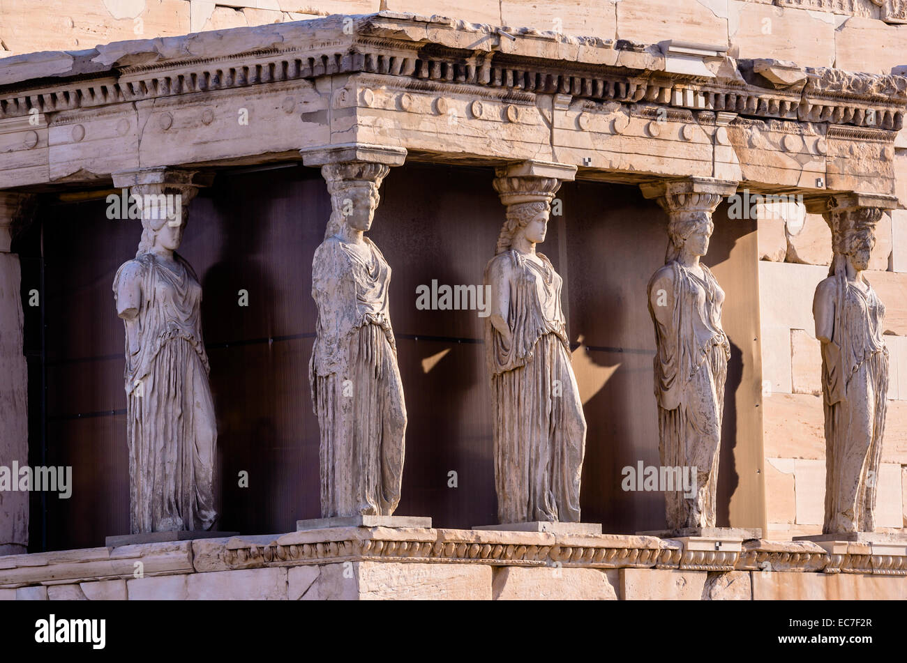 Greece, Athens, Acropolis, Erechtheion temple with caryatids Stock ...