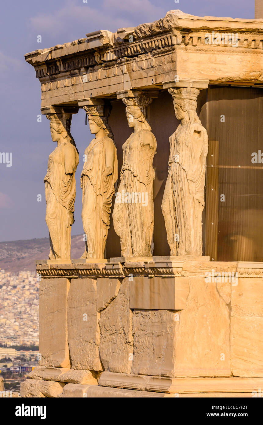 Greece, Athens, Acropolis, Erechtheion temple with caryatids Stock ...