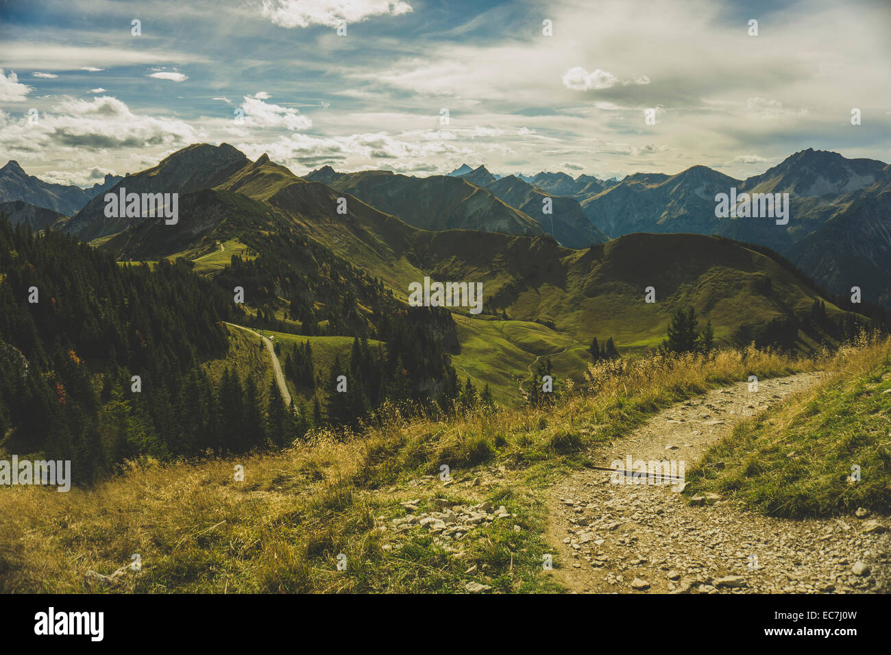Austria, Tyrol, Tannheimer Tal, hiking trail in mountainscape Stock ...