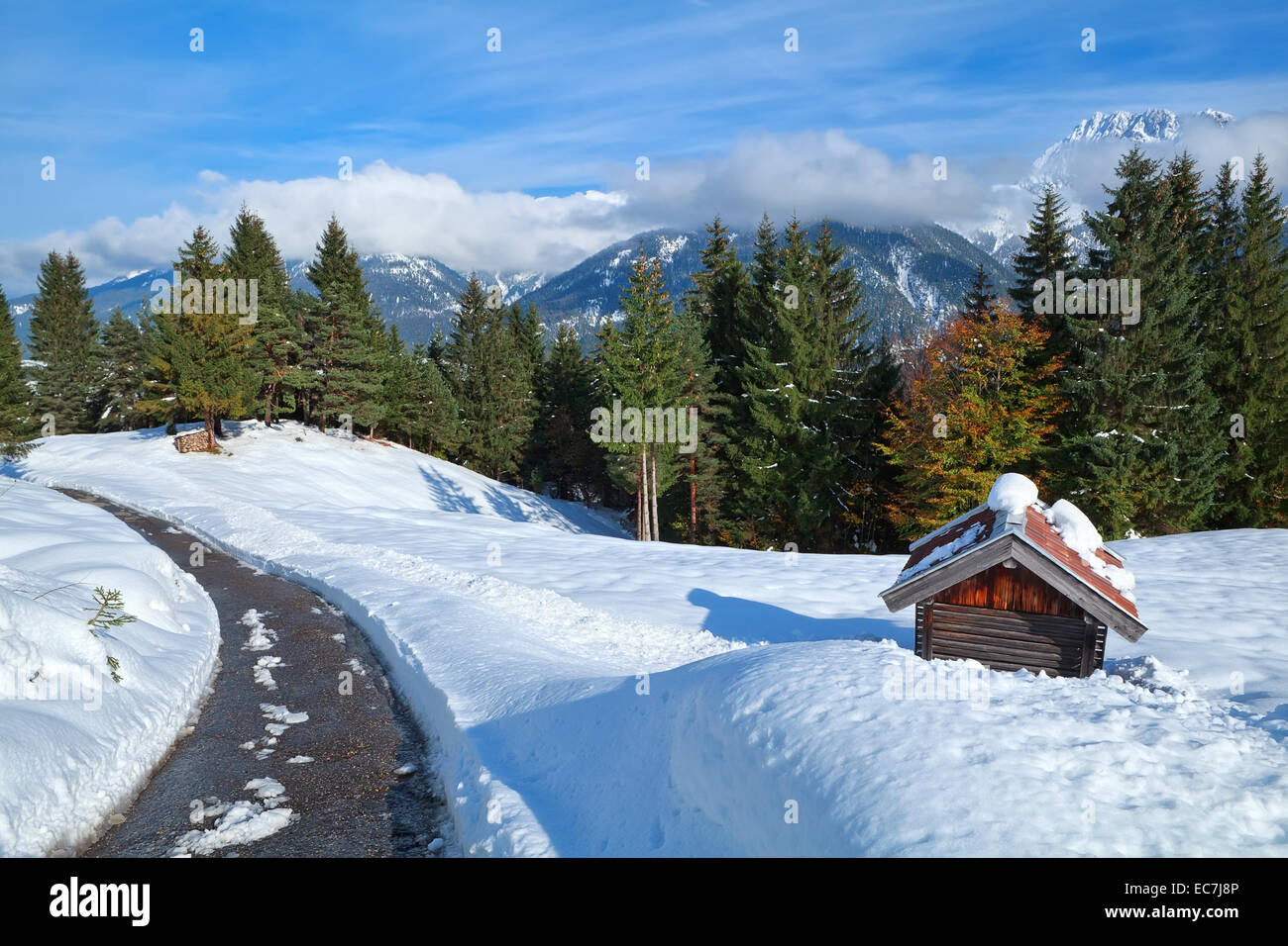 Alpine road in snow winter, Bavaria, Germany Stock Photo - Alamy