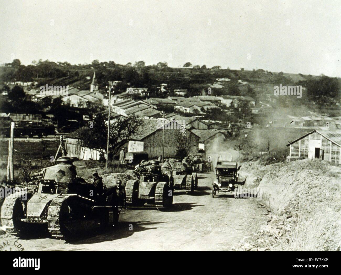 Convoy of tanks leaving Rampont in the French countryside. 337th Co, 13 ...