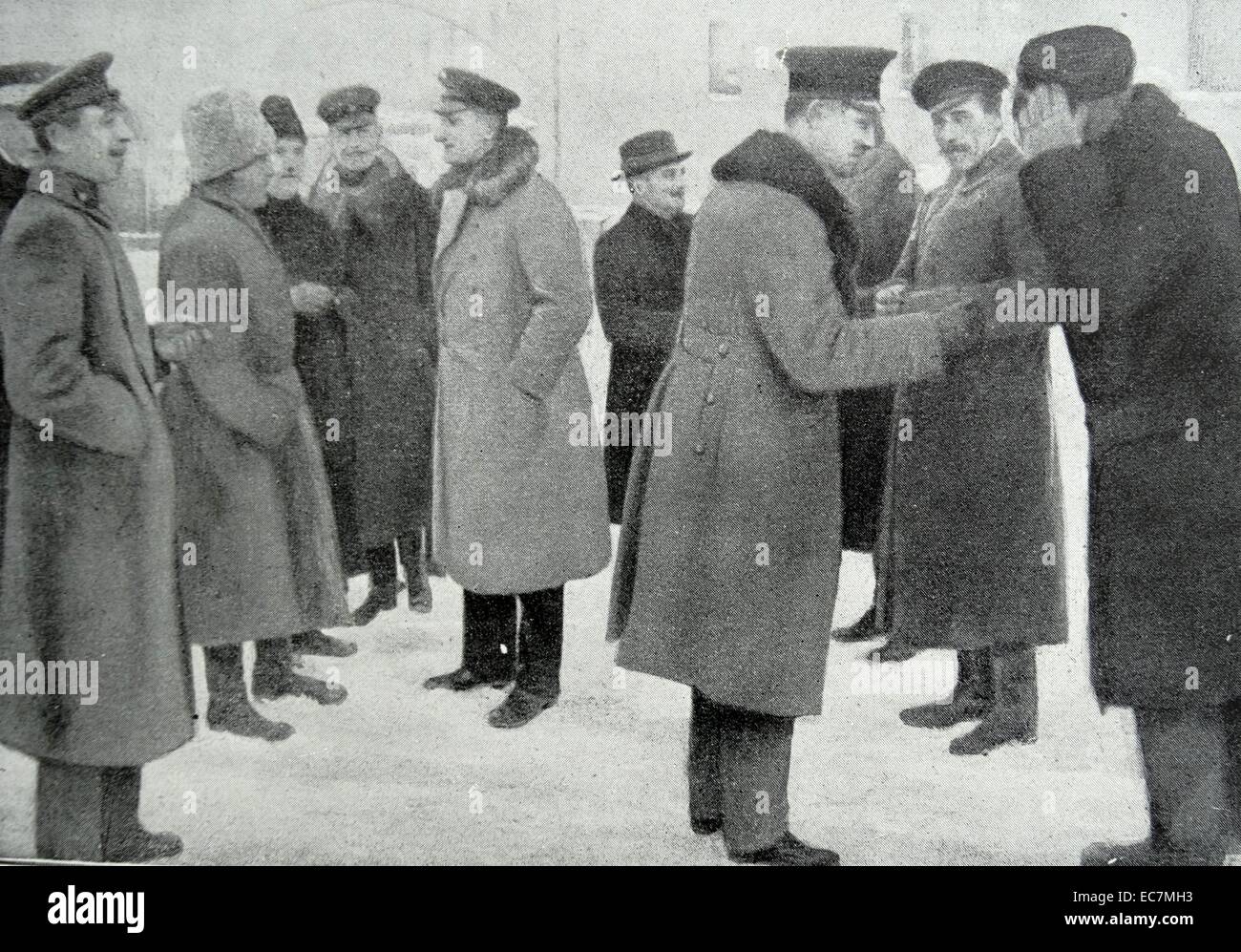 In March 1918, Ukrainian and German delegates, arrive to sign the ...
