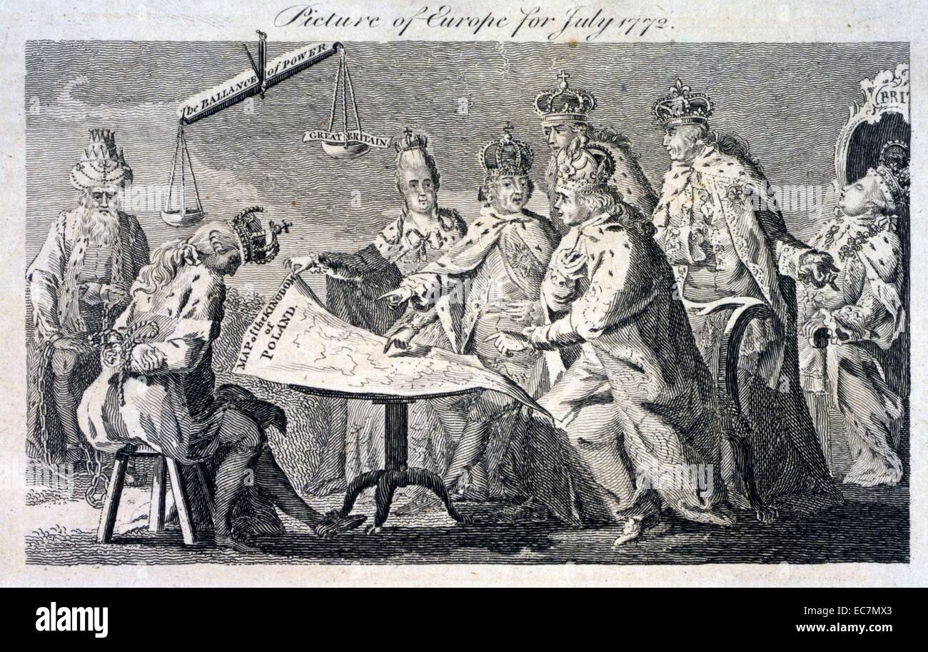 Picture of Europe for July 1772. Cartoon shows Catherine II, Leopold II ...