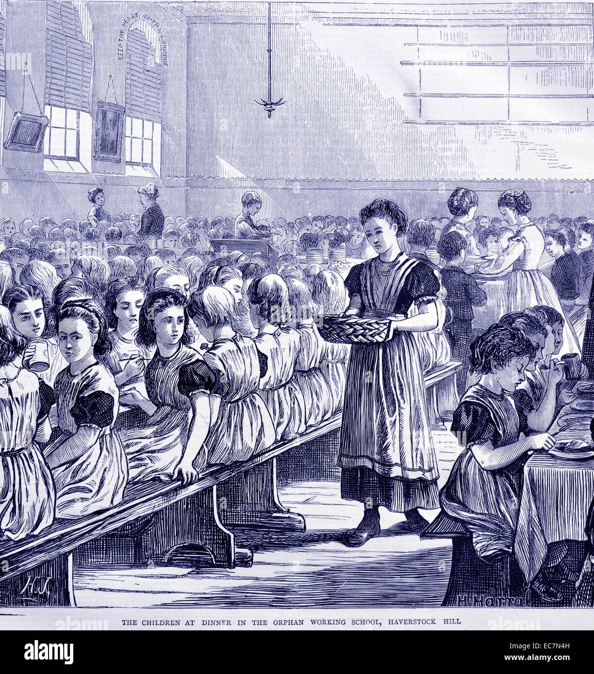 Engraving depicts the children at dinner in the orphan working school ...