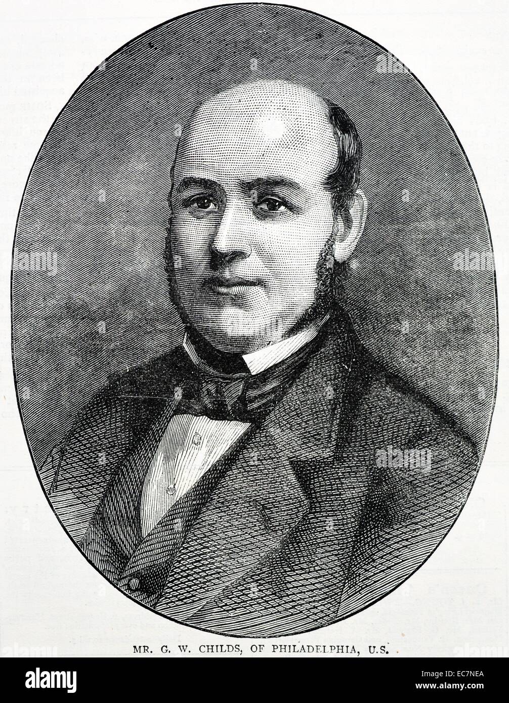 Engraving of Mr George William Childs (1829 - 1894) an American ...