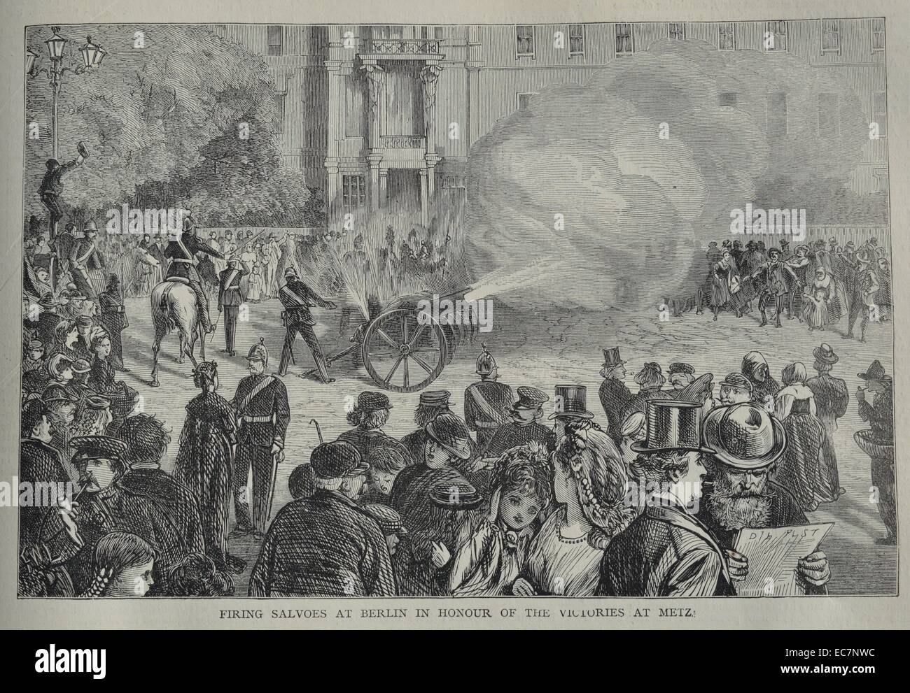 Engraving depicts the firing of Salvoes at Berlin in honour of the ...