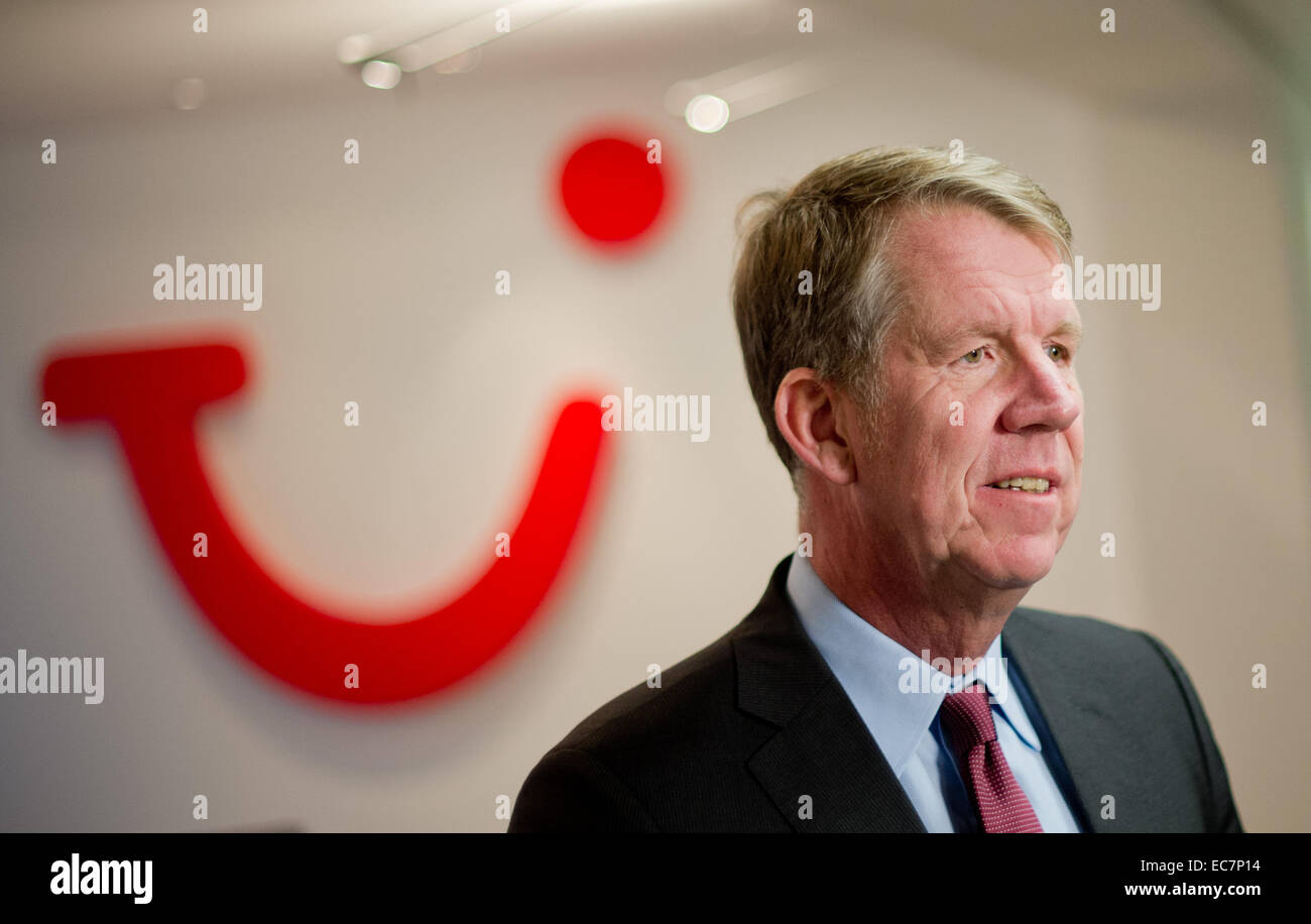 Tui AG CEO Friedrich Joussen in front of the company logo during a ...