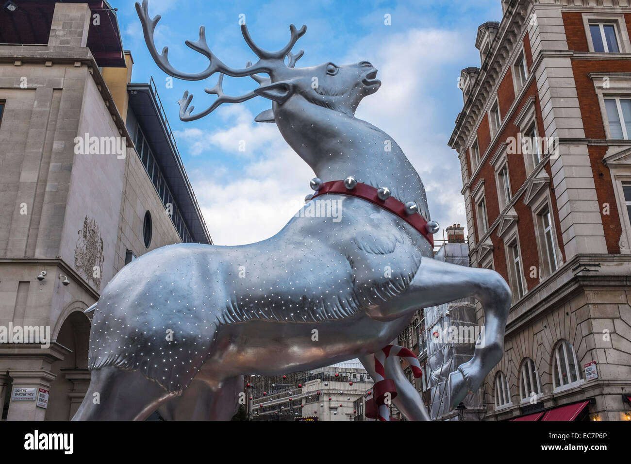 Silver reindeer Christmas decorations on display in Covent Garden ...