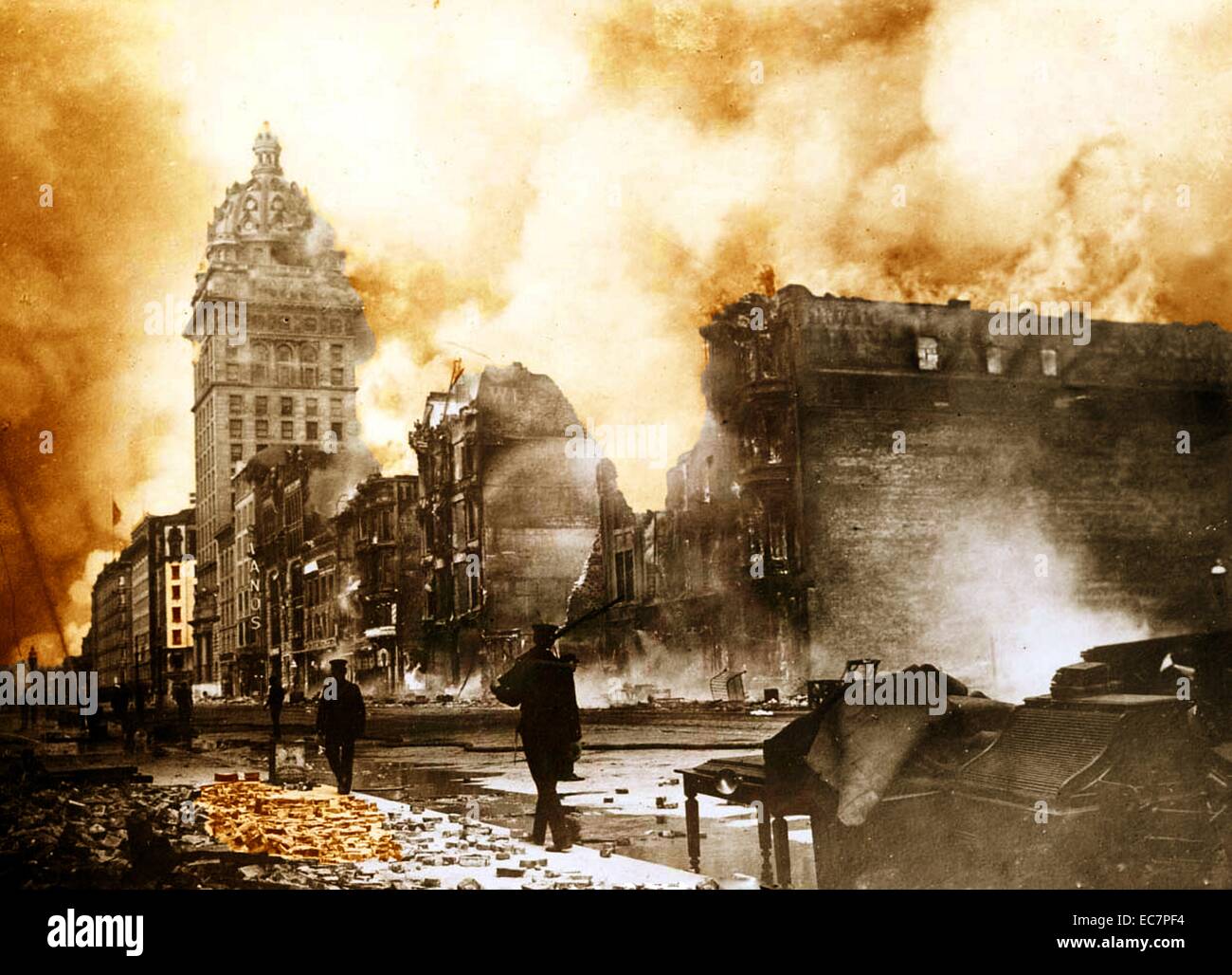 Colour photograph documents the aftermath destruction of the Great San ...