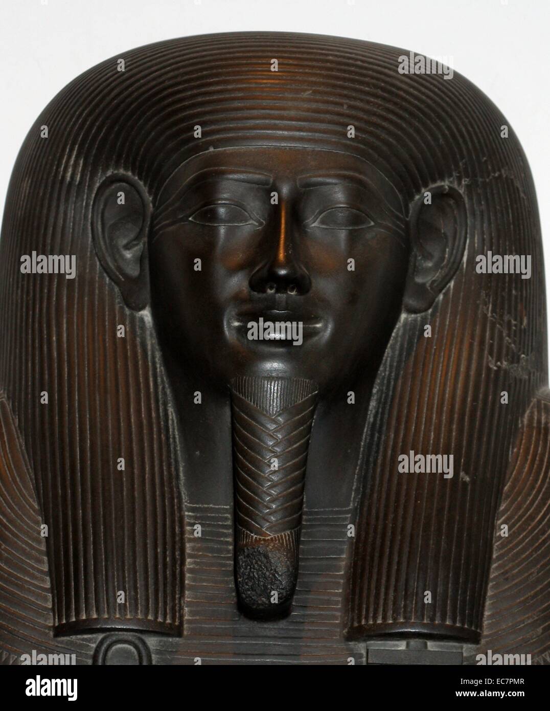 Schist sarcophagus-lid of the Vizier Sisebek. 26th dynasty, about 600 ...