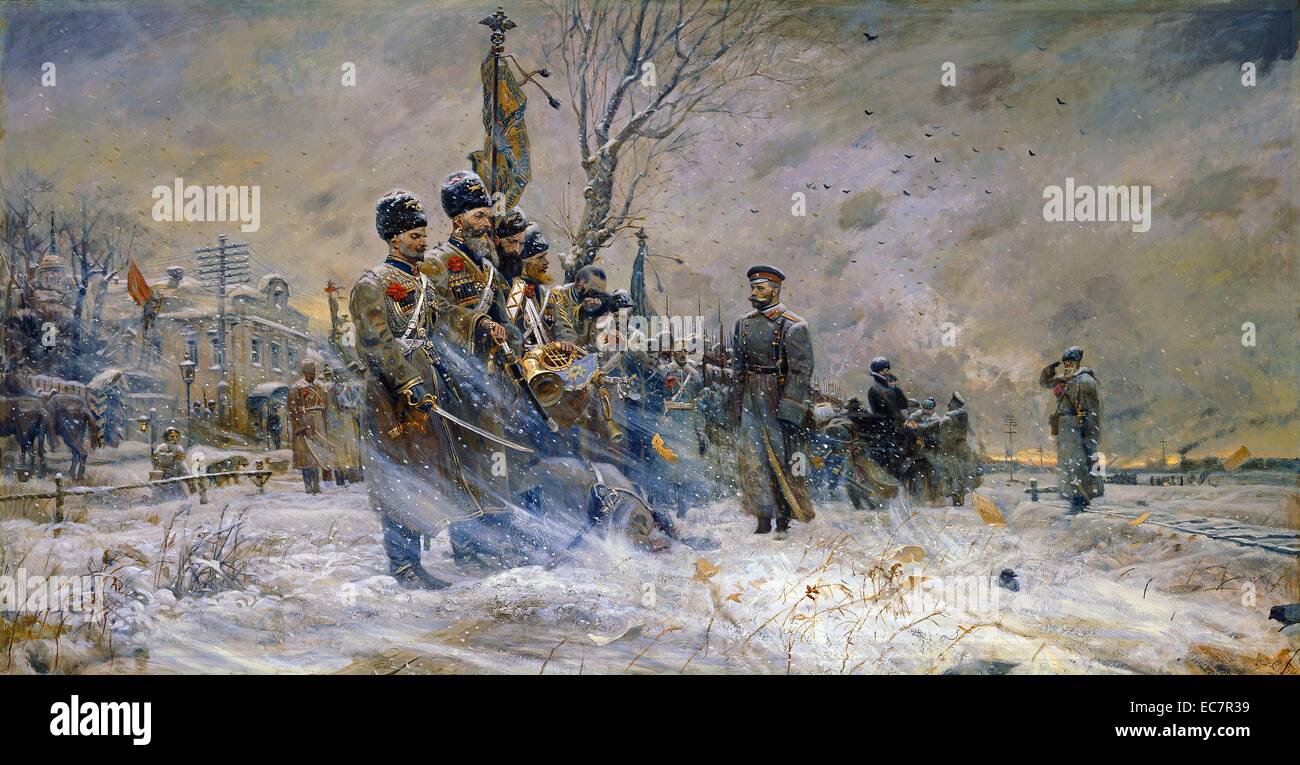 Painting of Nicholas II of Russia bidding farewell to his troops. By ...
