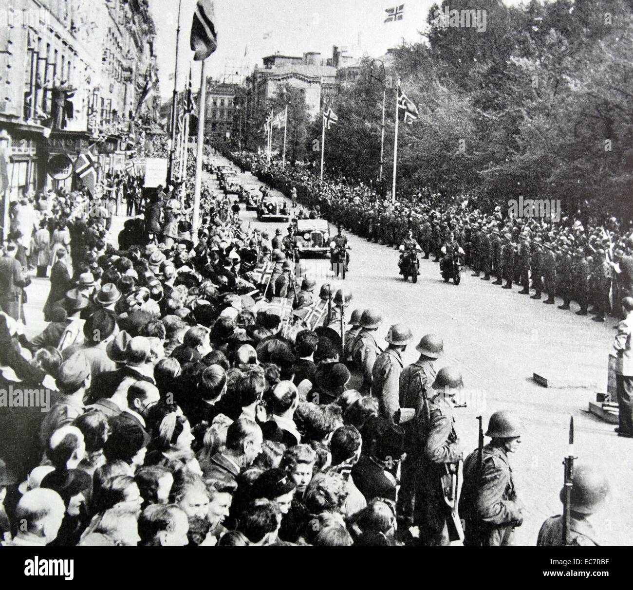 Crowds of young Norwegians gather in Karl Johan street in Oslo, to ...
