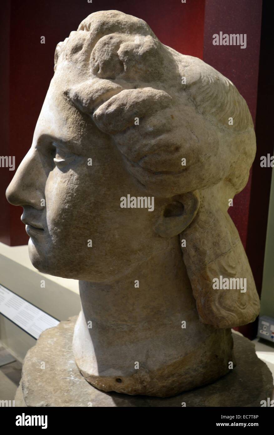 Colossal marble head of Apollo. The nose, chin, mouth, forehead and ...