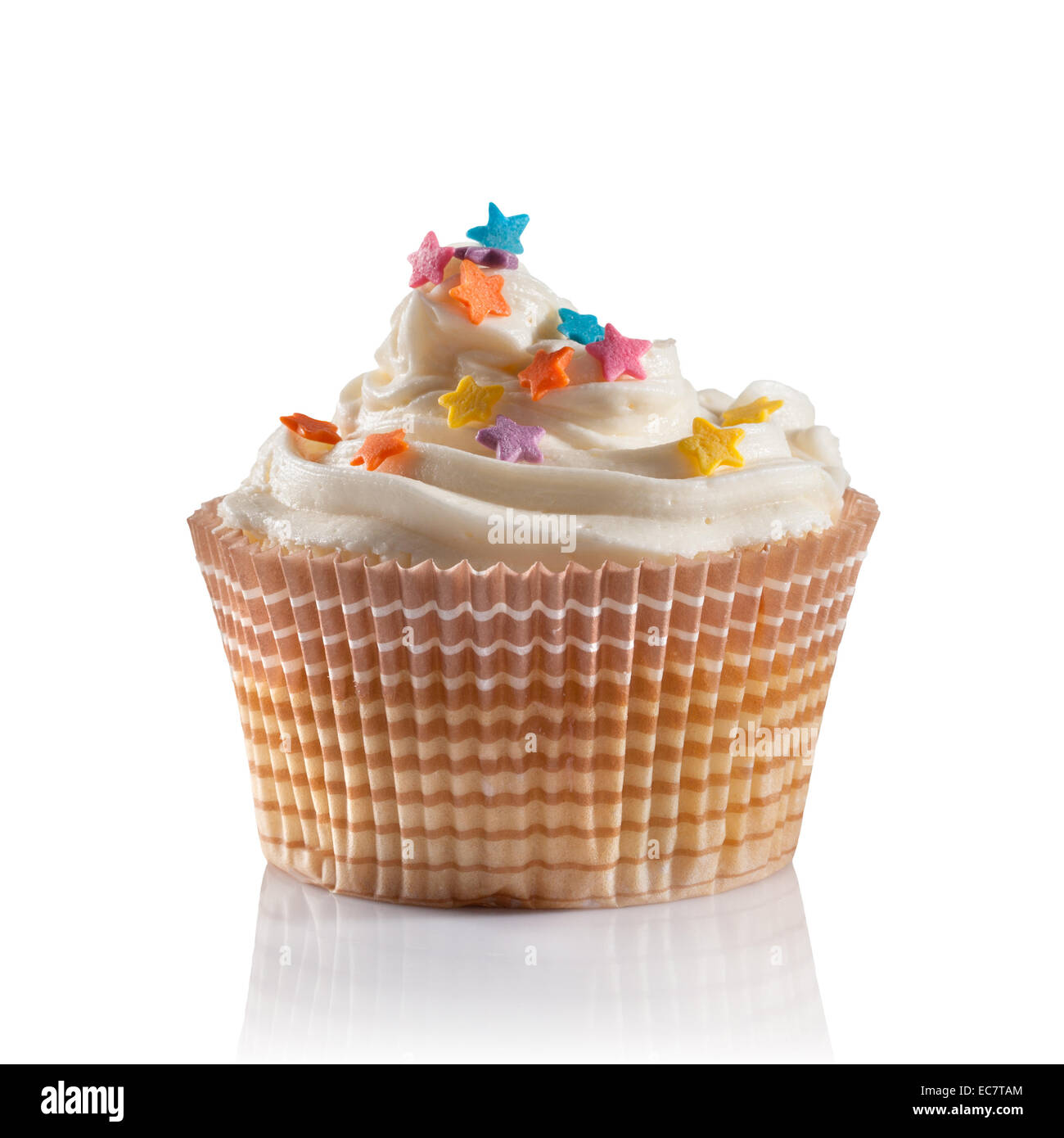 a vanilla cupcake decorated with stars on white Stock Photo - Alamy