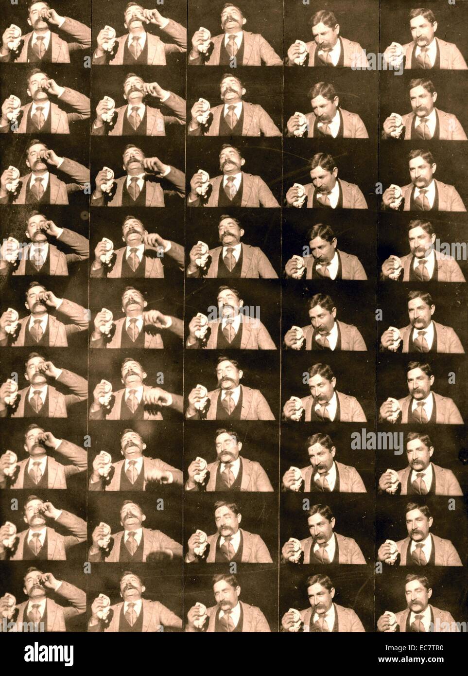 Kinetoscopic recording of Fred Ott's sneeze. Invented by Thomas Edison ...
