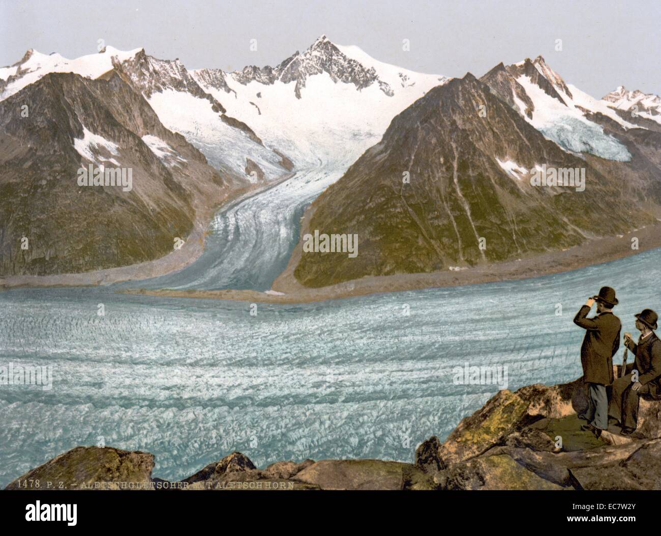 Eggishorn, Grand Aletsch Glacier, with Aletschhorn, Valais, Alps of ...