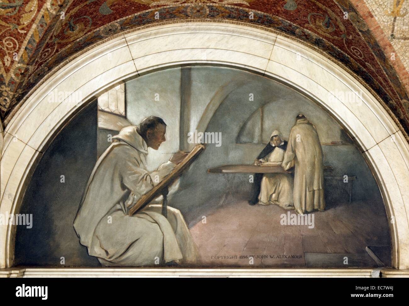 Part four of a six-part mural. It Depicts a monk illustrating a ...