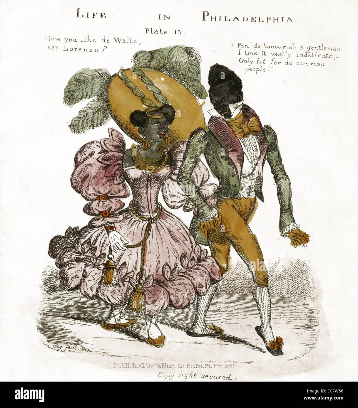 Life of Philadelphia woodcut print. Shows an African American couple ...