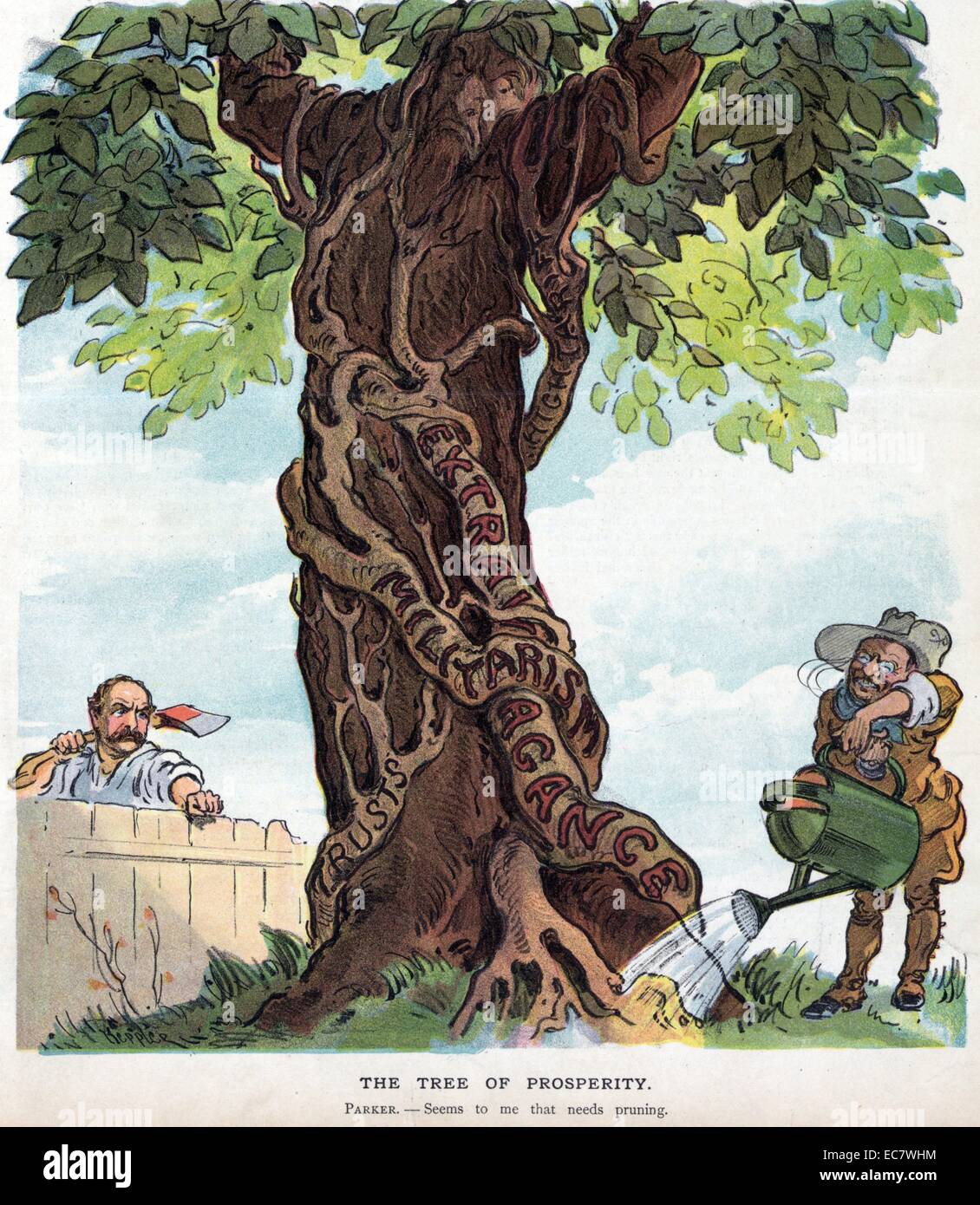 The tree of prosperity' President Theodore Roosevelt pouring water from ...