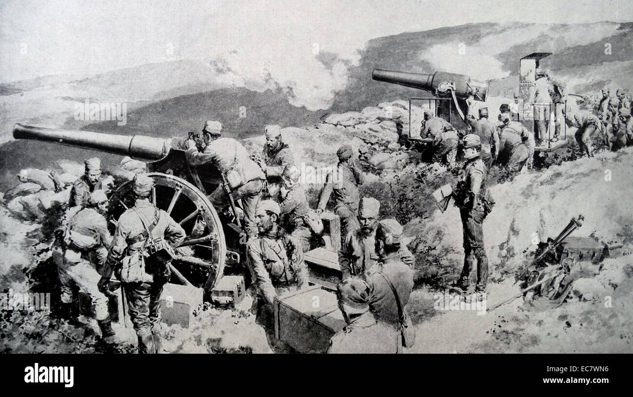 Serbian artillery soldiers defending their frontier against Austro ...