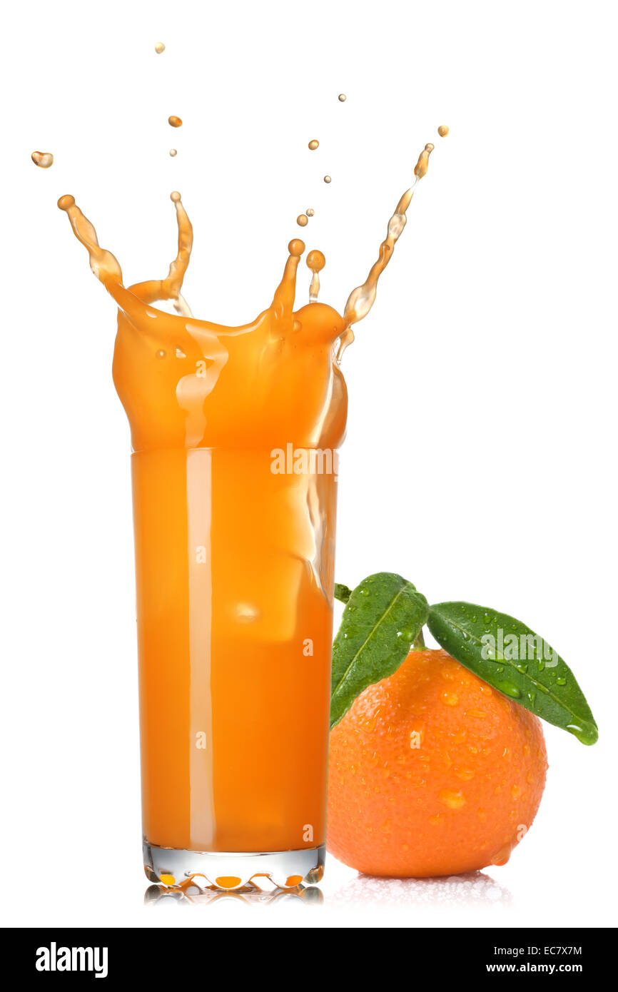 orange juice splash in glass with tangerine isolated on white Stock ...