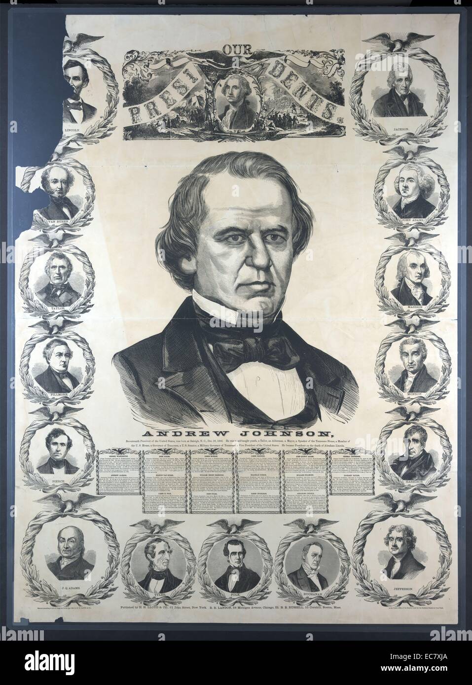 Print shows Andrew Johnson surrounded by cameo portraits of U.S ...