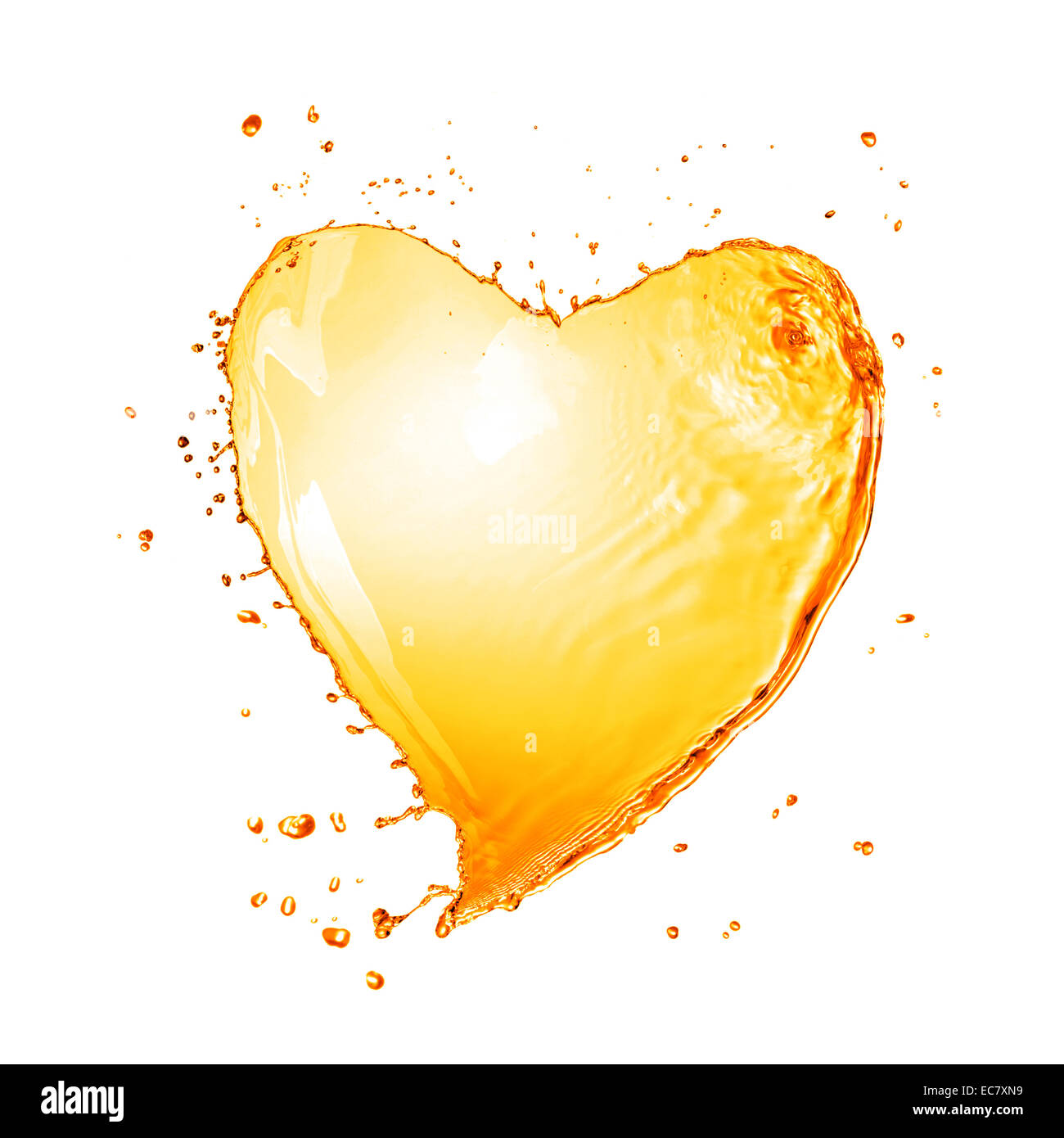 Heart from yellow water splash with bubbles isolated on white Stock ...