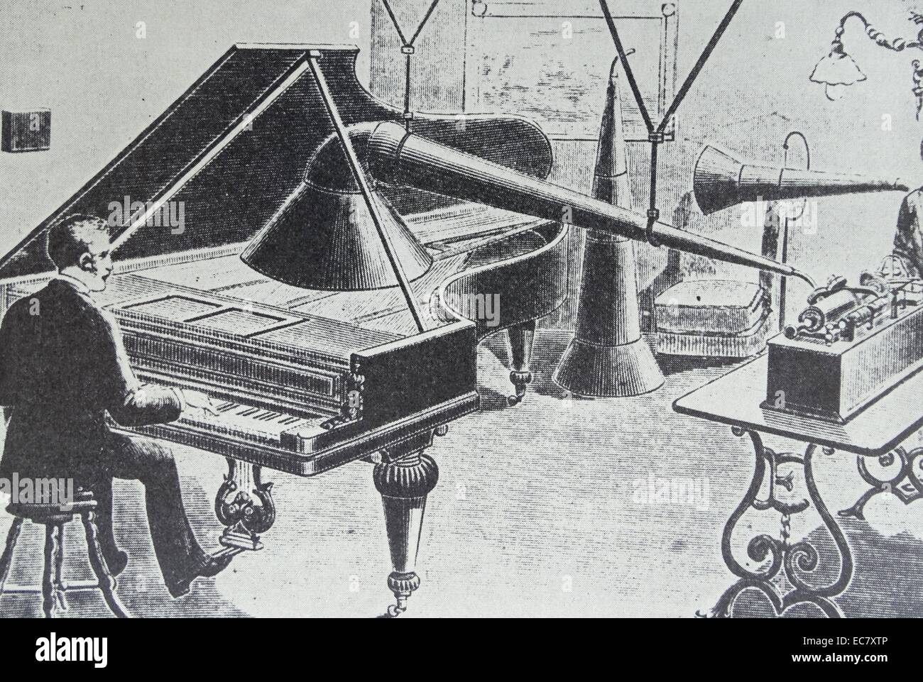 Apparatus for recording piano music on phonograph records, used around ...
