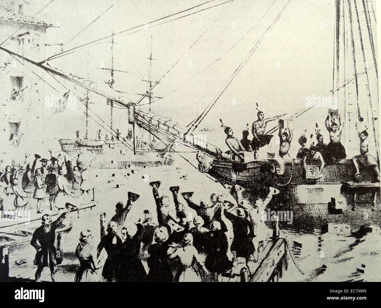 Nathaniel currier destruction tea at boston harbour east india company ...