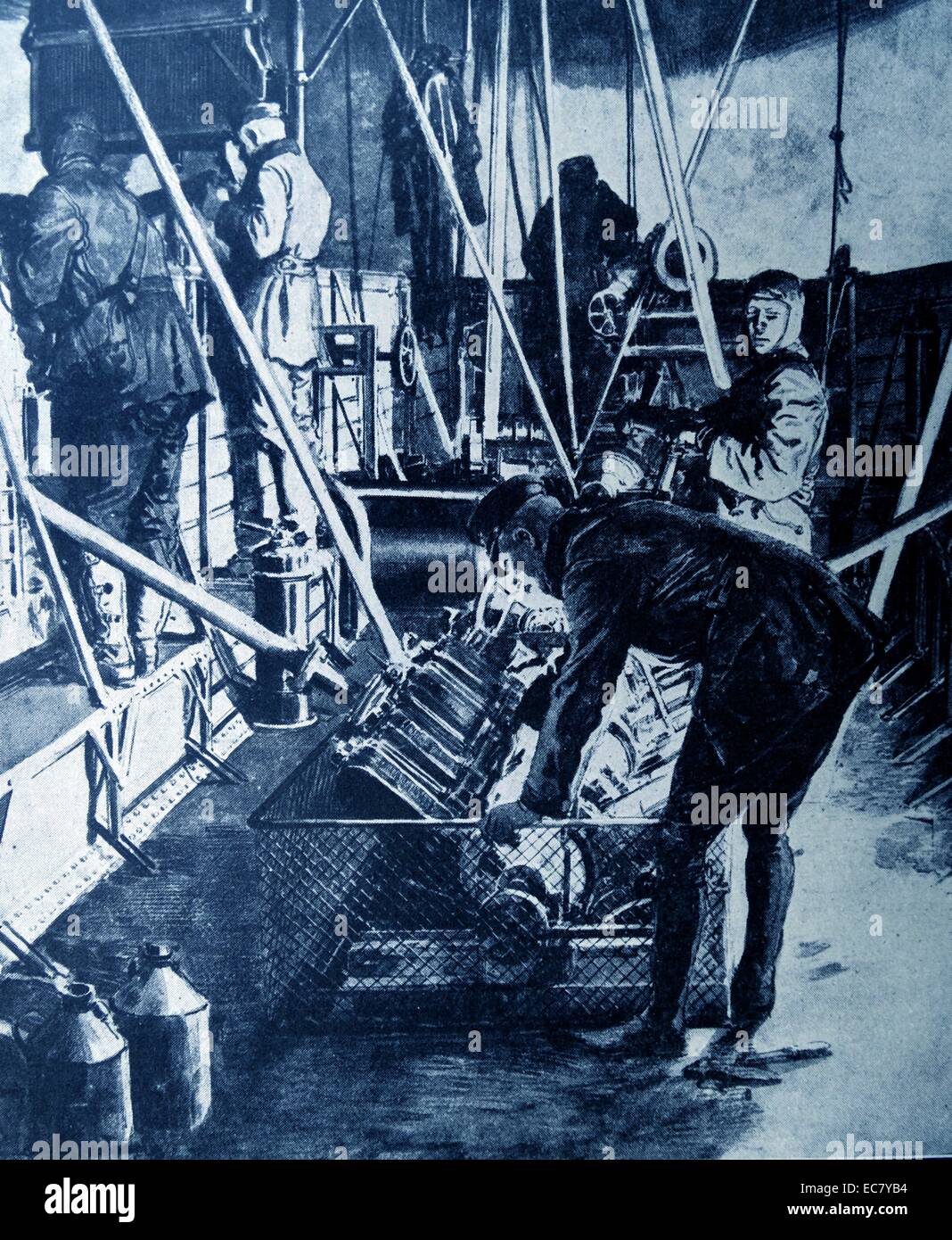 An engineer attends to a Maybach engine inside the bridge on a German ...