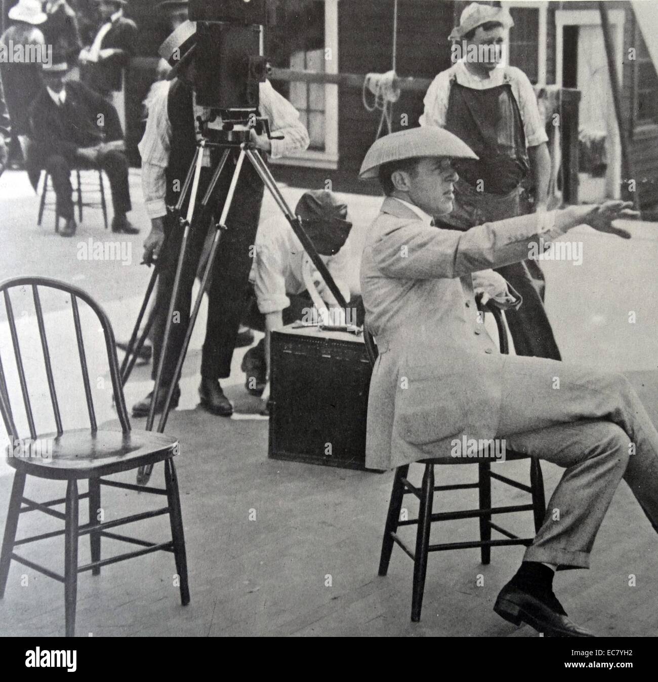 American silent film director D. W. Griffith on the set of Intolerance ...