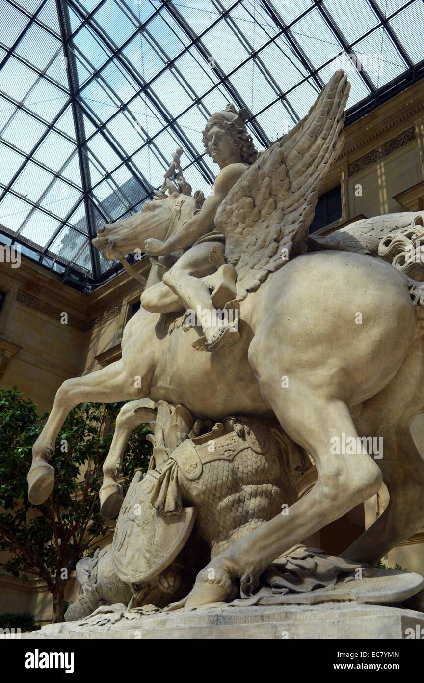 Marble statue of Hermes riding Pegasus created by Antoine Coysevox ...