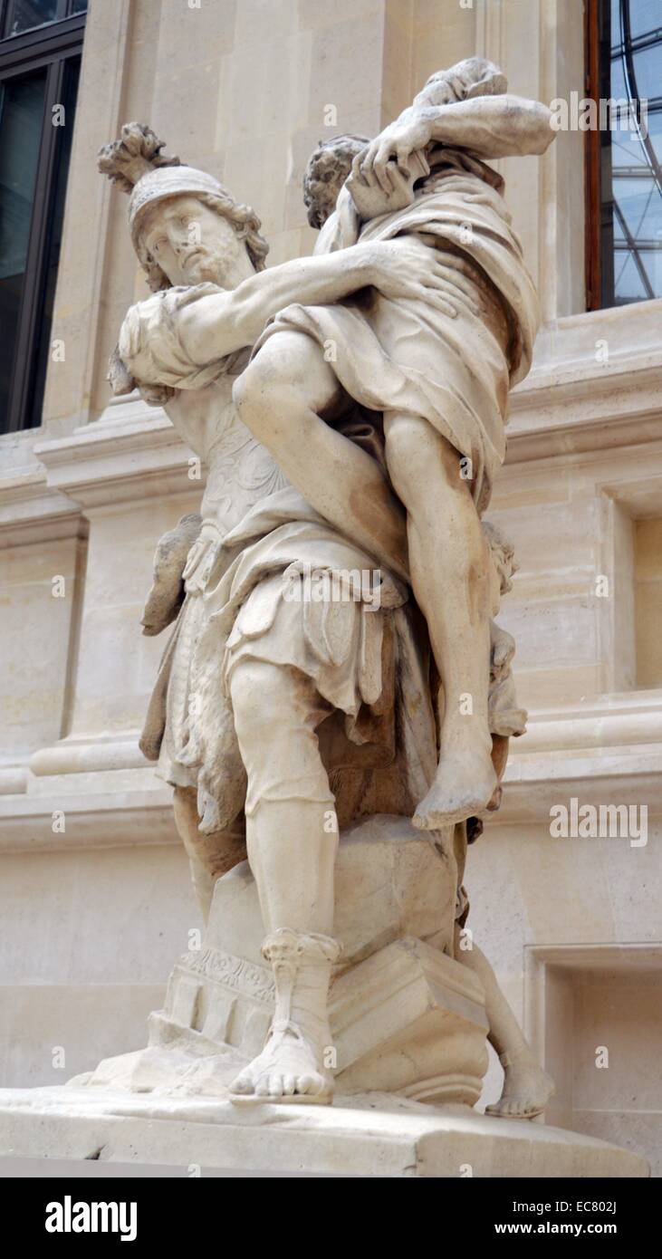 Marble statue of Aeneas and Anchises by Pierre Lepautre, a French sculptor. He was born and died ...