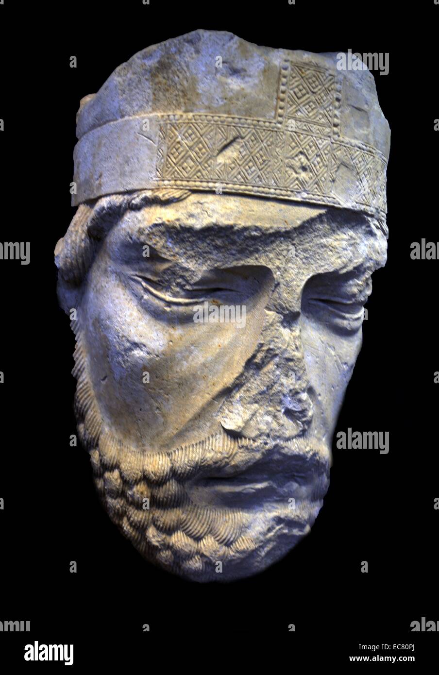 Stone statue of Head miter bishop by Picardy, third quarter of the 12th ...