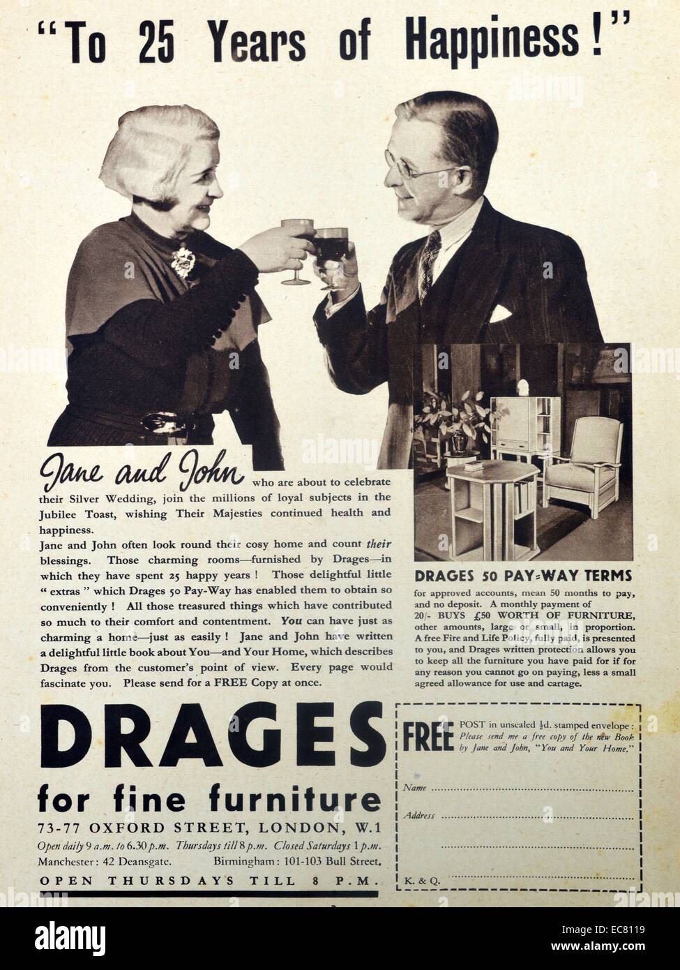 Advert for Drages fine furniture. Dated 1935 Stock Photo - Alamy
