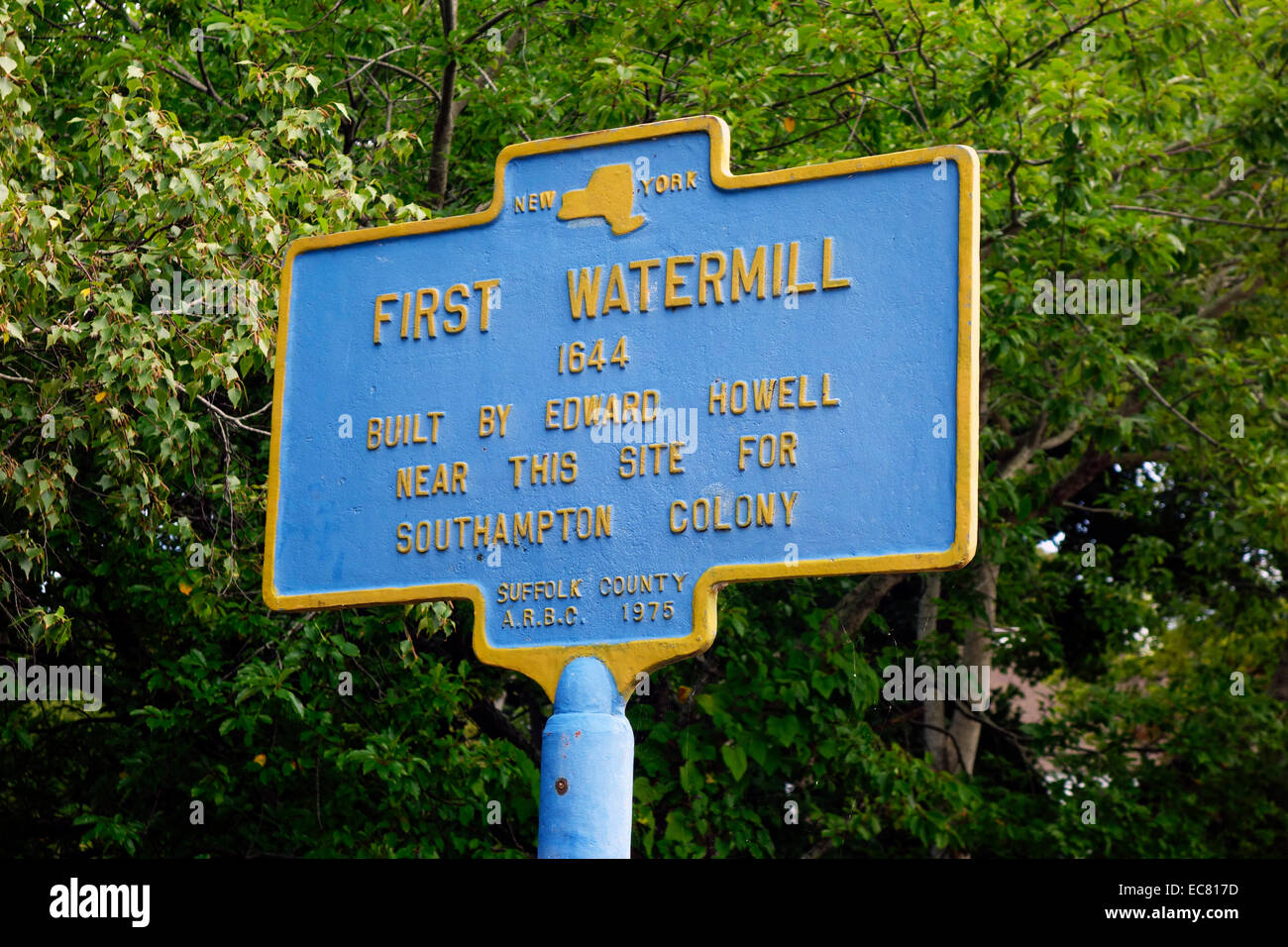first watermill sign in East Hampton Long Island Stock Photo - Alamy