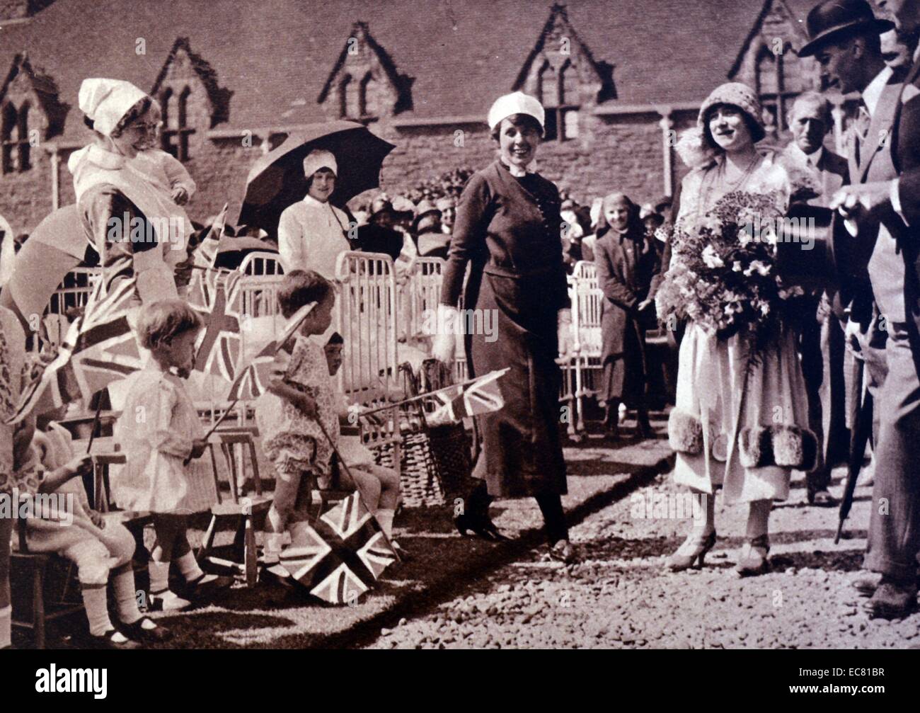 The Duchess of York (later Queen Elizabeth) shown at the Guest Hospital at Dudley ...