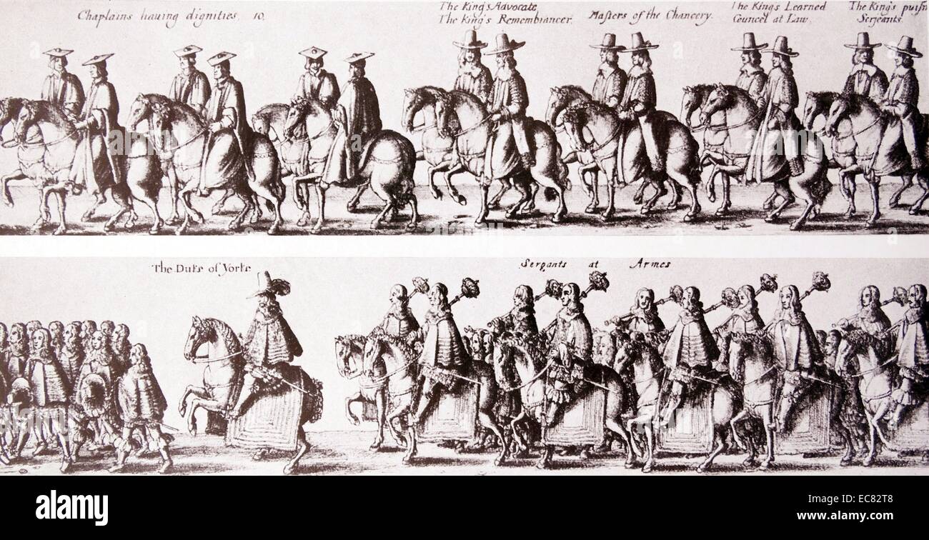 Engraving of the Coronation Procession of King Charles II (1630-1685 ...