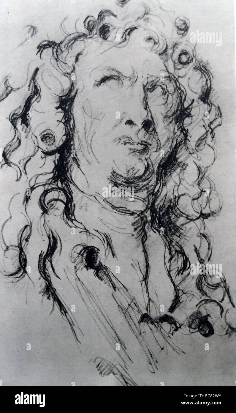 Sketch of the bust of Charles Le Brun (1619-1690) French painter and ...