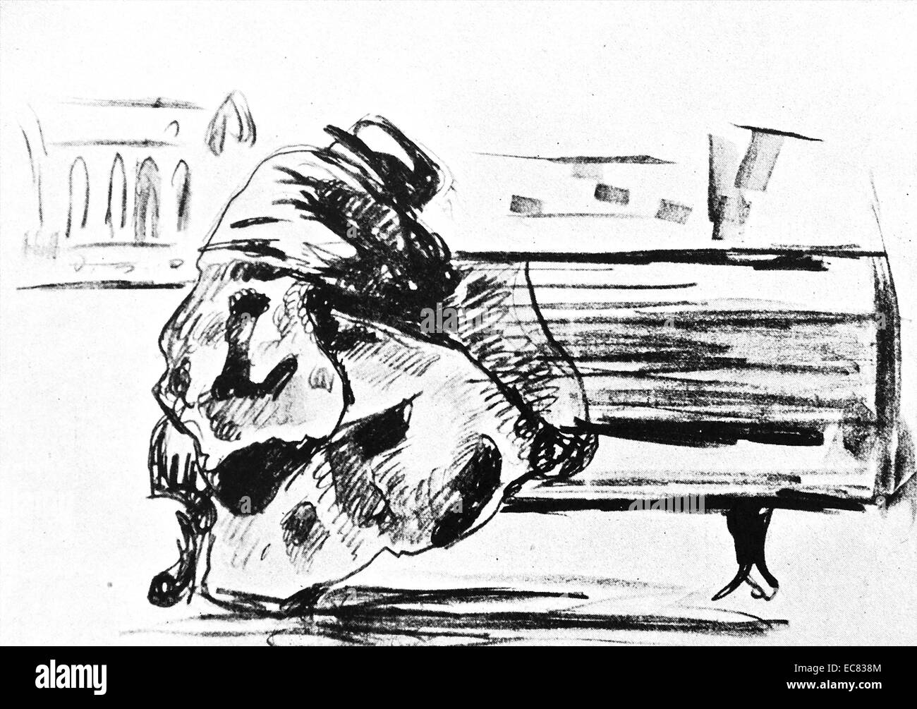 Figure huddled on a bench by Norwegian artist Edvard Munch Stock Photo ...