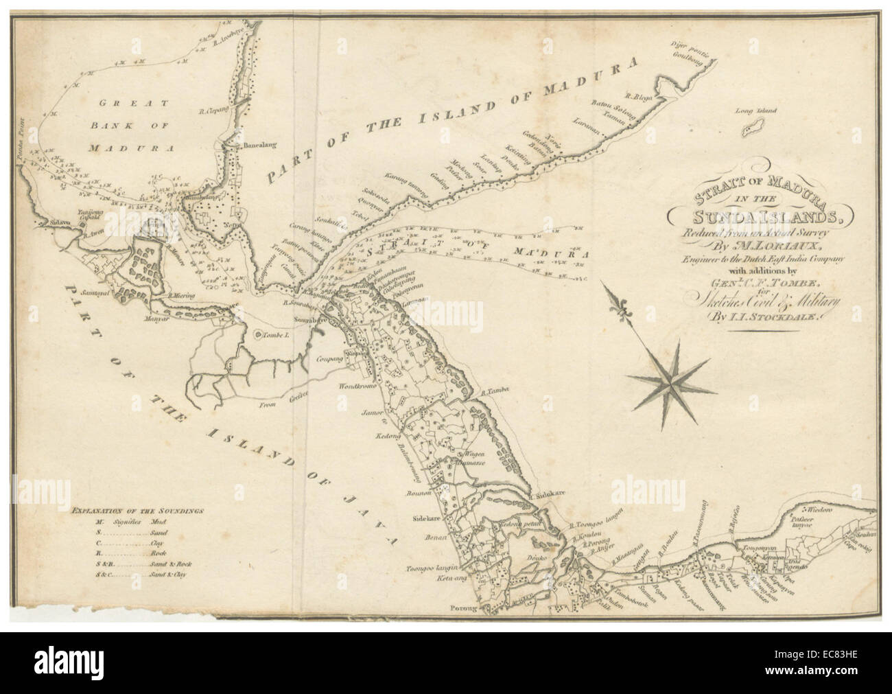 A 1812 map of the Strait of Madura, located between Java and Madura ...