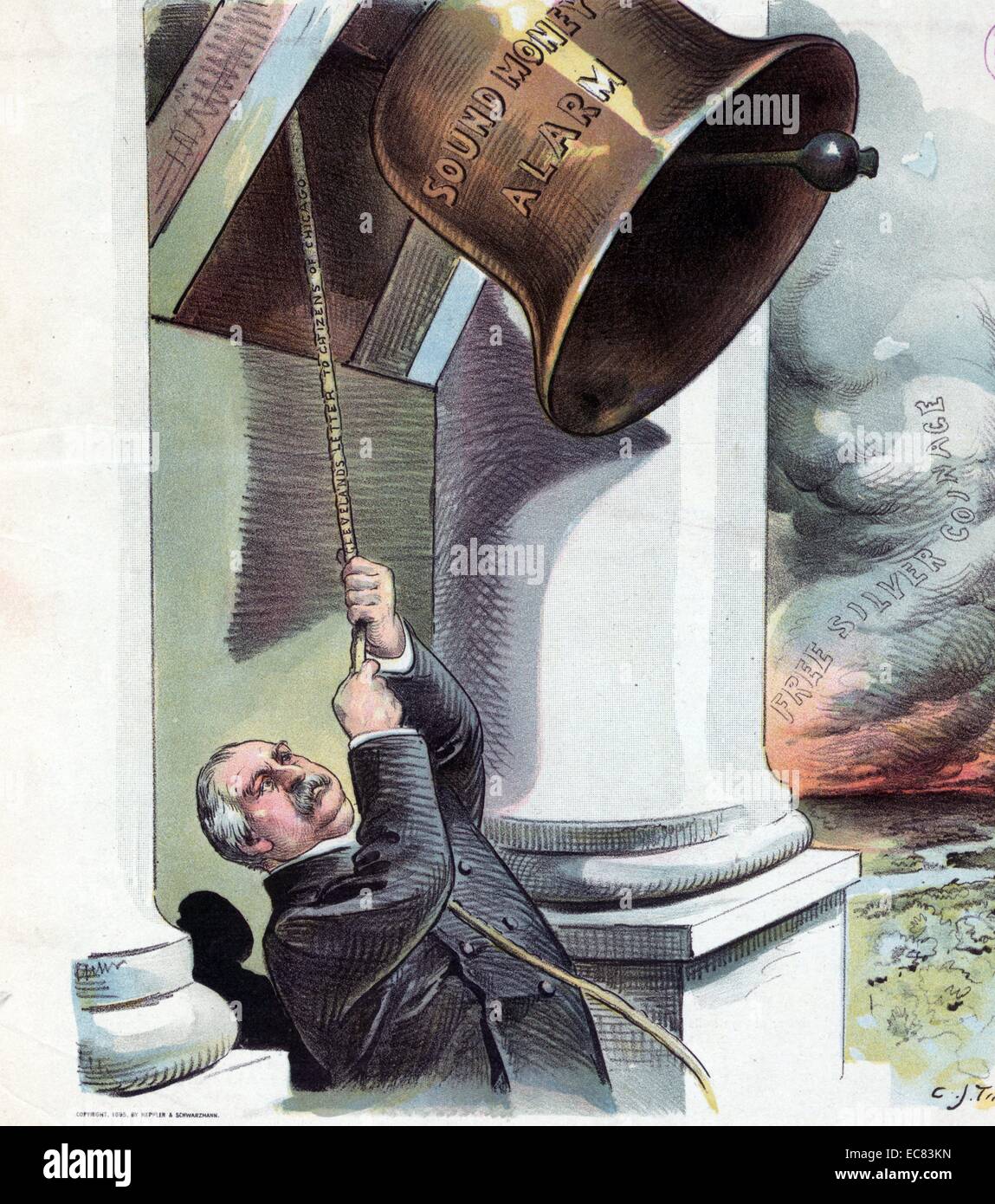 Sounding the tocsin 1895. President Cleveland pulling on a rope ...